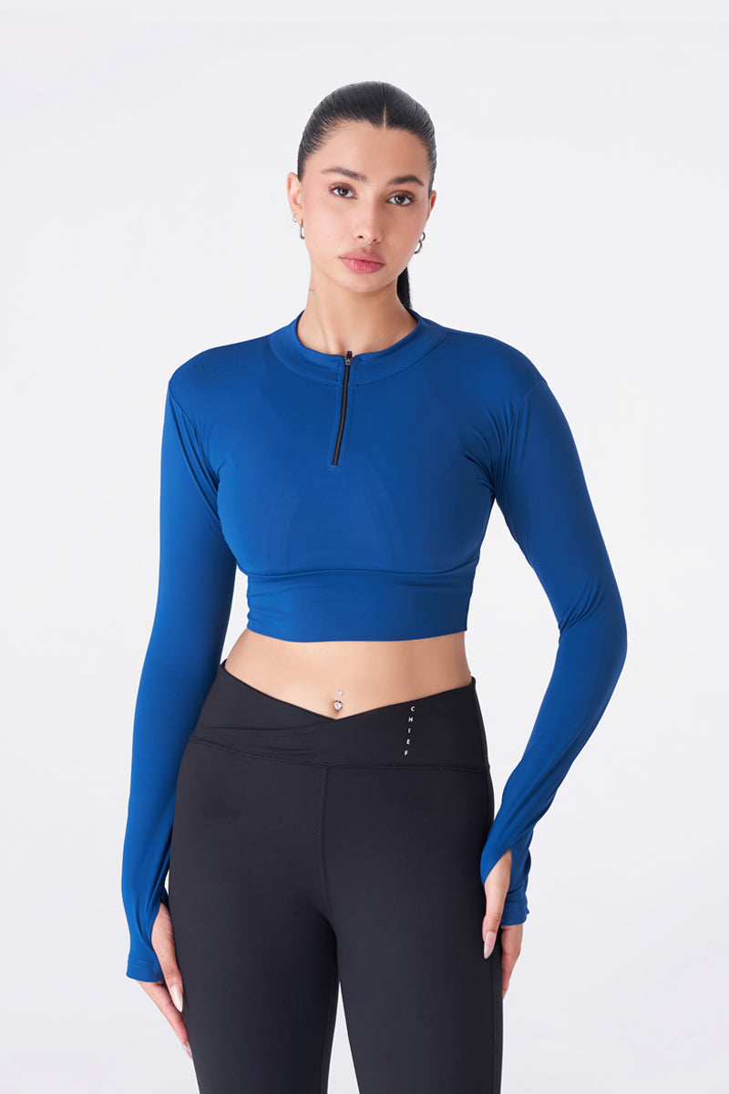 Sporty and Stylish Crayan Blue Zipper Top