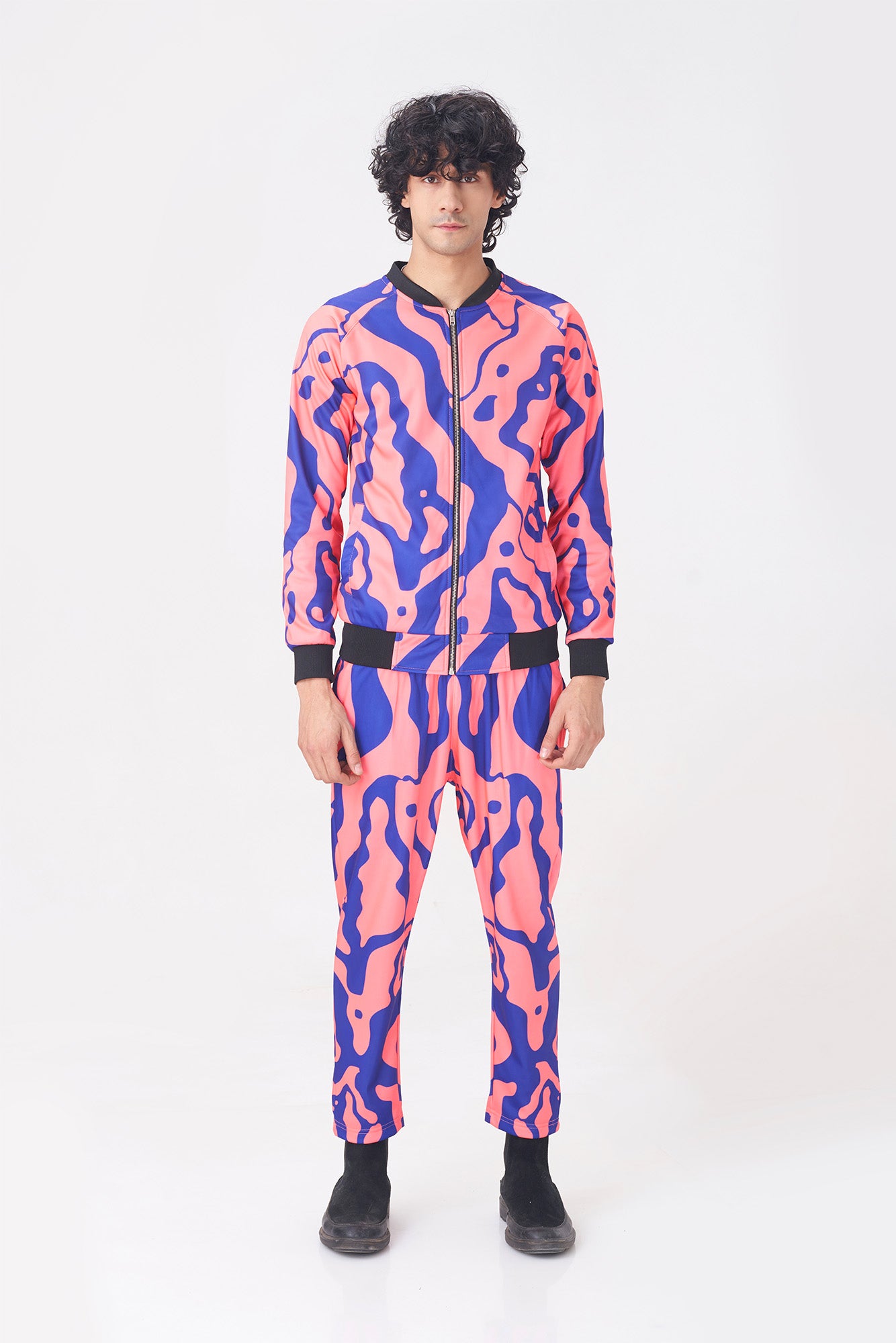 Bold Printed Tracksuit for Men - Vibrant Pink and Blue Design